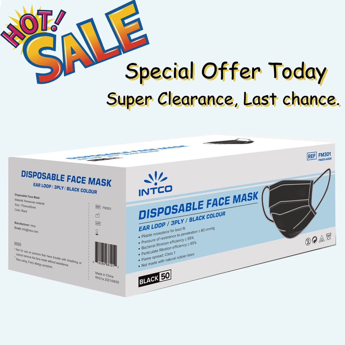 Intco Disposable Black/Blue Face Mask In Stock - Seelingo.com: First ...